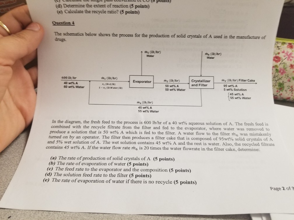 Solved (d) Determine the extent of reaction (5 points) e) | Chegg.com