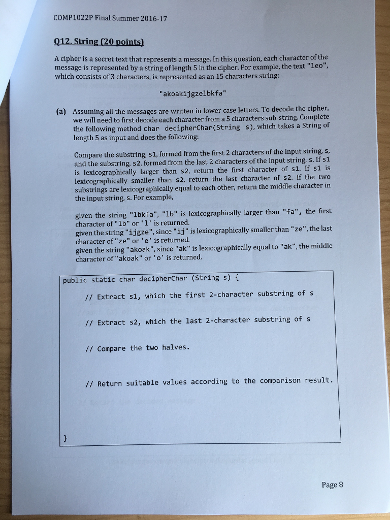 Solved COMP1022P Final Summer 2016-17 Q12. String (Cont.) To | Chegg.com