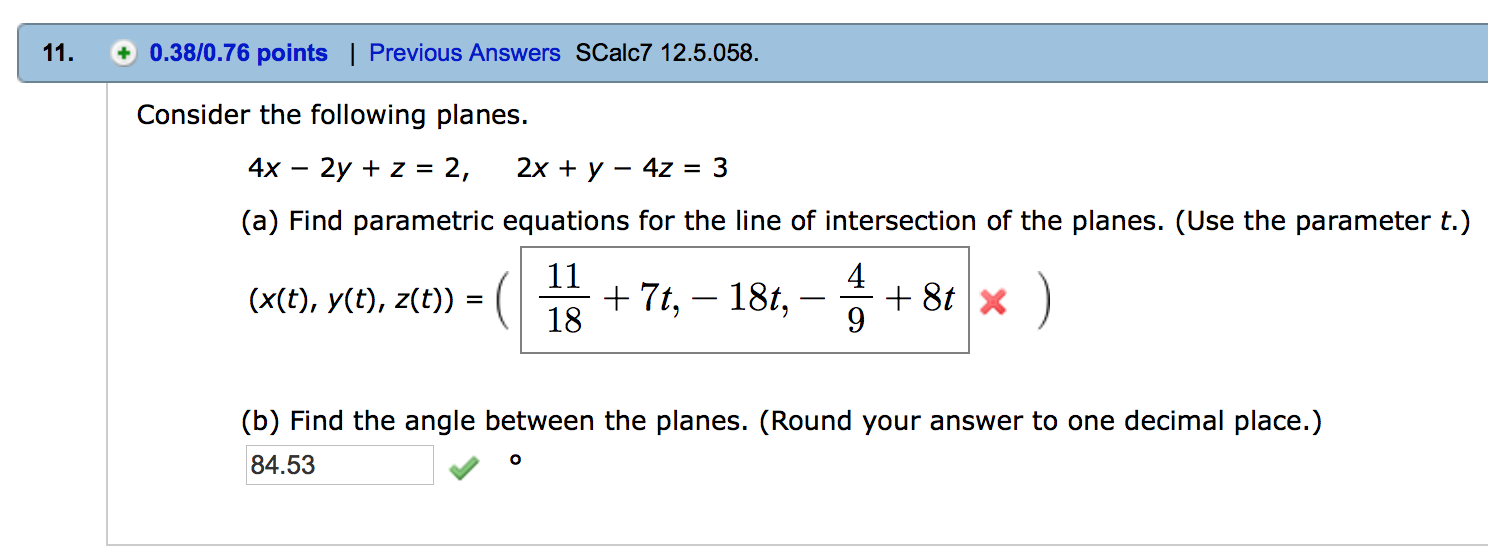 Solved Consider the following planes. 4x - 2y + z = 2, 2x + | Chegg.com