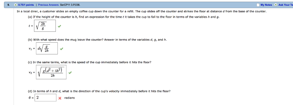 Solved 9· 0 75 1 Points Previous Answers Sercp11 3p 036 My