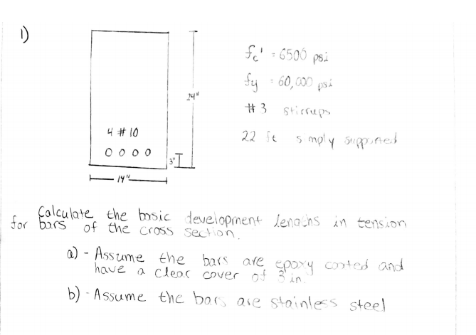 Solved Calculate the basic development lengths in tension | Chegg.com