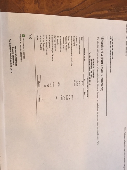 Solved Print by: EVAN Exercise 4-3 (Part Level Submission) | Chegg.com