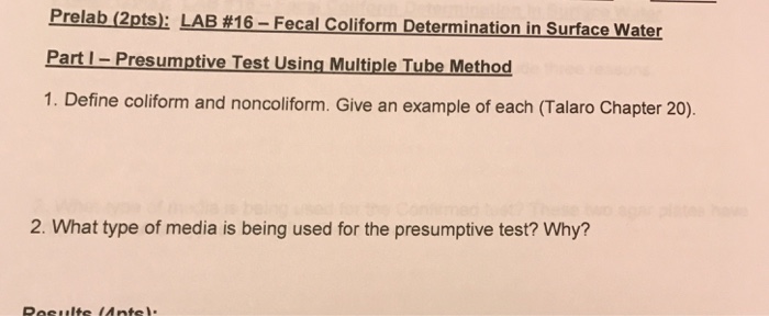 Solved Presumptive Test Using Multiple Tube Method Define | Chegg.com