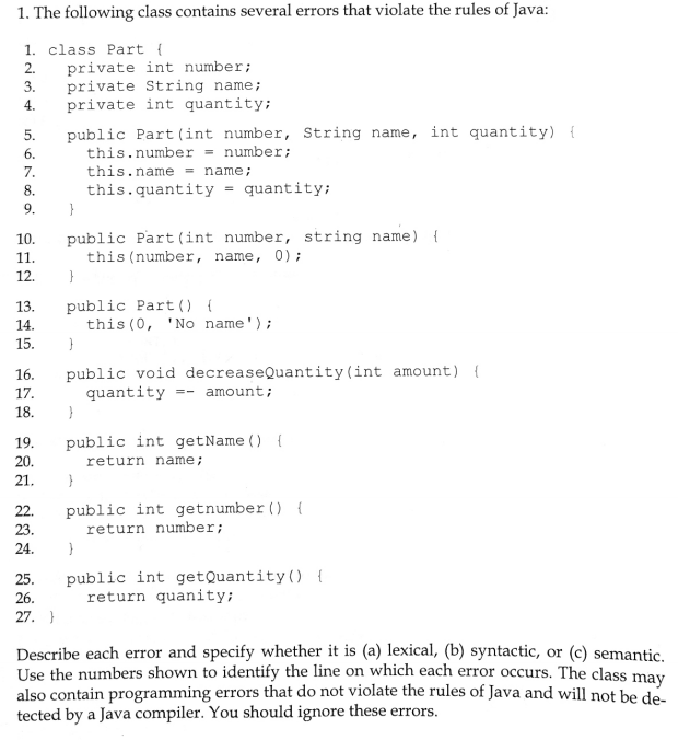 Solved The following class contains several errors that | Chegg.com