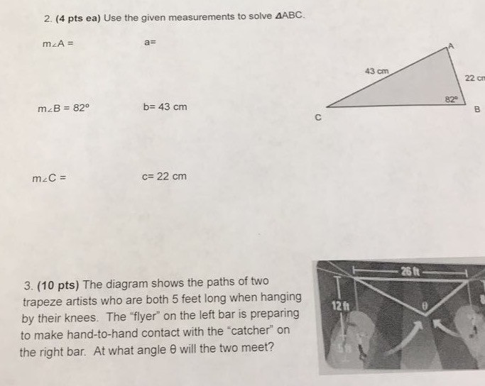 Solved 2 (4 pts ea) Use the given measurements to solve BC | Chegg.com