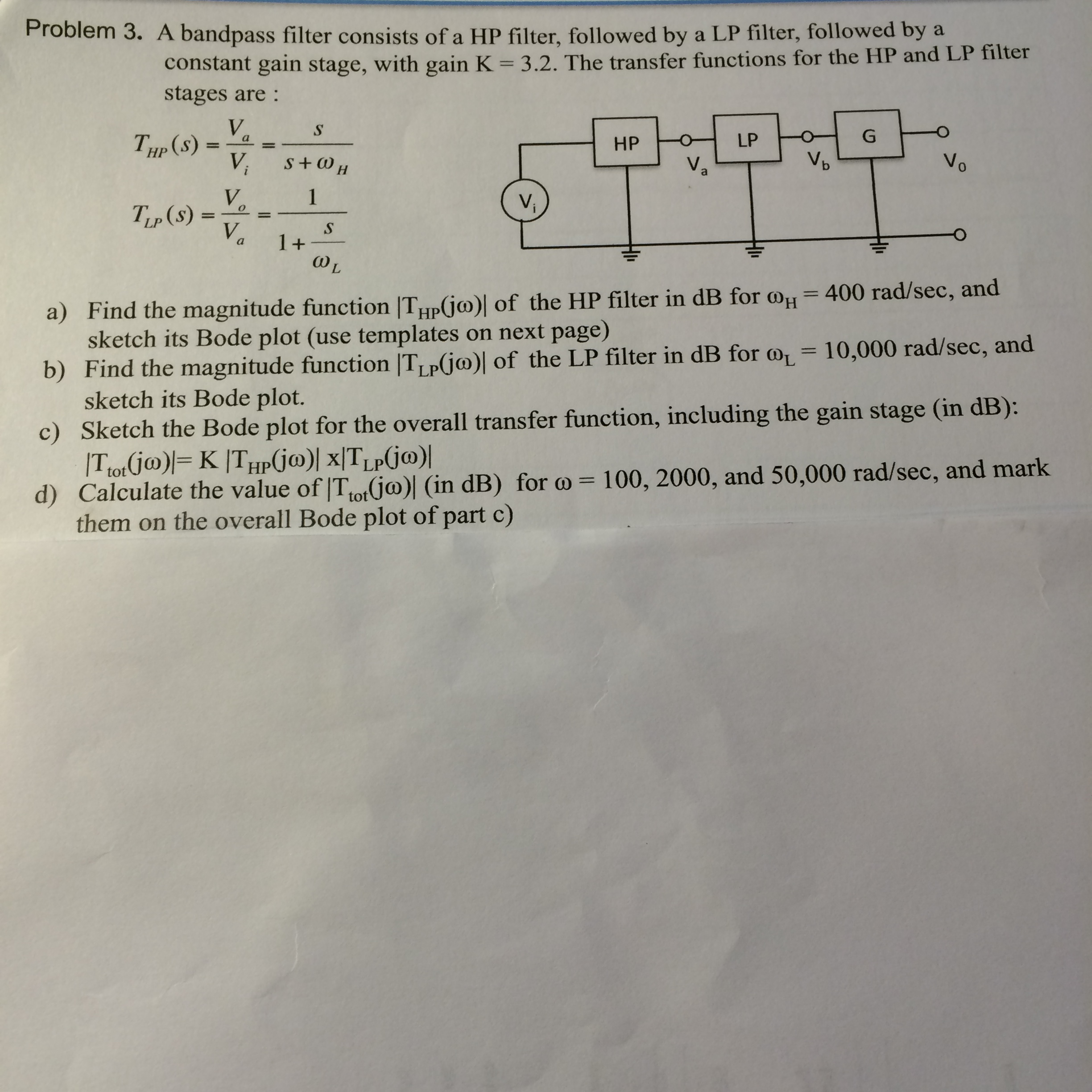 Solved A bandpass filter consists of a HP filter, followed | Chegg.com