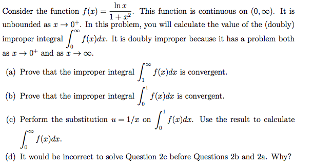 Solved In Consider the function f(x) = ln x/1 + x^2 This | Chegg.com
