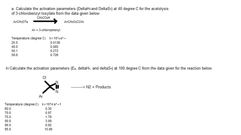Solved a. Calculate the activation parameters (DeltaH # and | Chegg.com