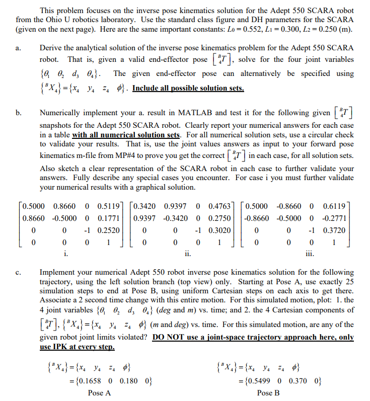 This problem focuses on the inverse pose kinematics | Chegg.com