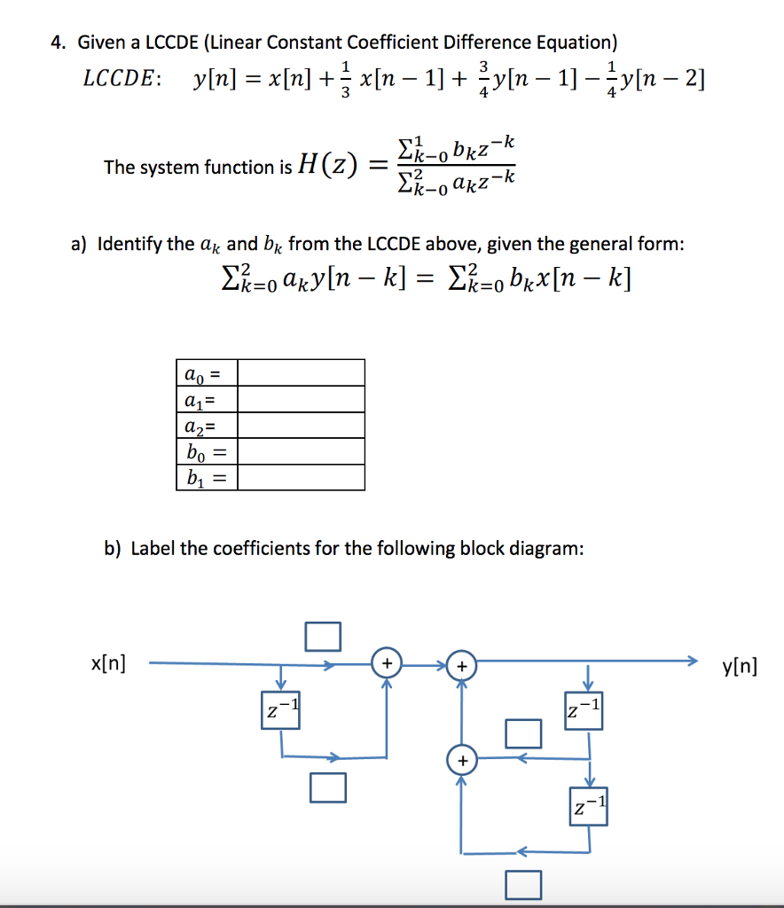 Solved 4. Given a LCCDE (Linear Constant Coefficient | Chegg.com