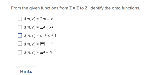 Solved From the given functions from Z x Z to Z, identify | Chegg.com