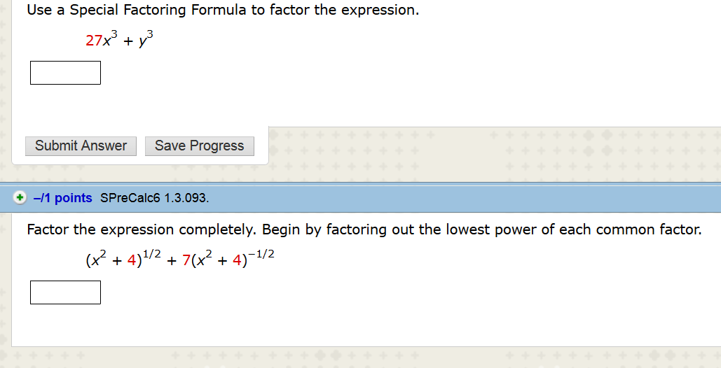 Solved Use a Special Factoring Formula to factor the | Chegg.com