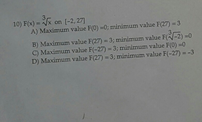 Solved Find the absolute maximum and minimum values of the | Chegg.com