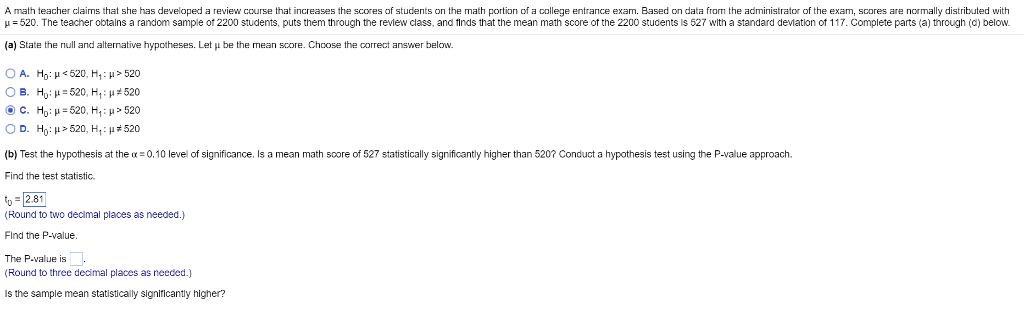 Solved A math teacher claims that she has developed a review | Chegg.com