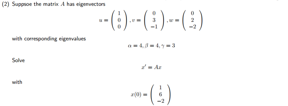 Solved Suppose the matrix A has eigenvectors u = (1 0 0), v | Chegg.com