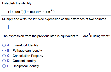 Solved Establish the identity. (1 + csc theta)(1 - csc | Chegg.com