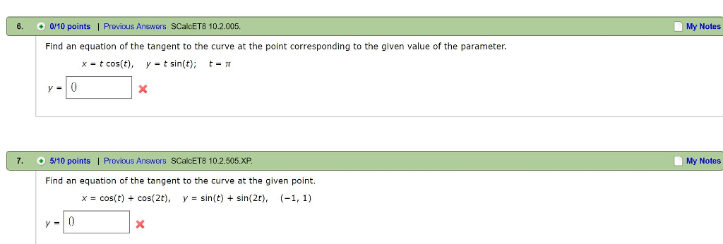 Solved 6. 0/10 points | Previous Answers SCalcET8 10.2.005. | Chegg.com