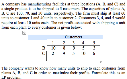 Solved A company has manufacturing facilities at three | Chegg.com
