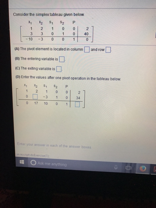 Solved Consider The Simplex Tableau Given Below X1 X2 