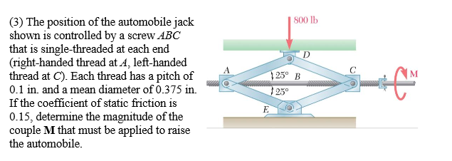 Solved The position of the automobile jack shown is | Chegg.com