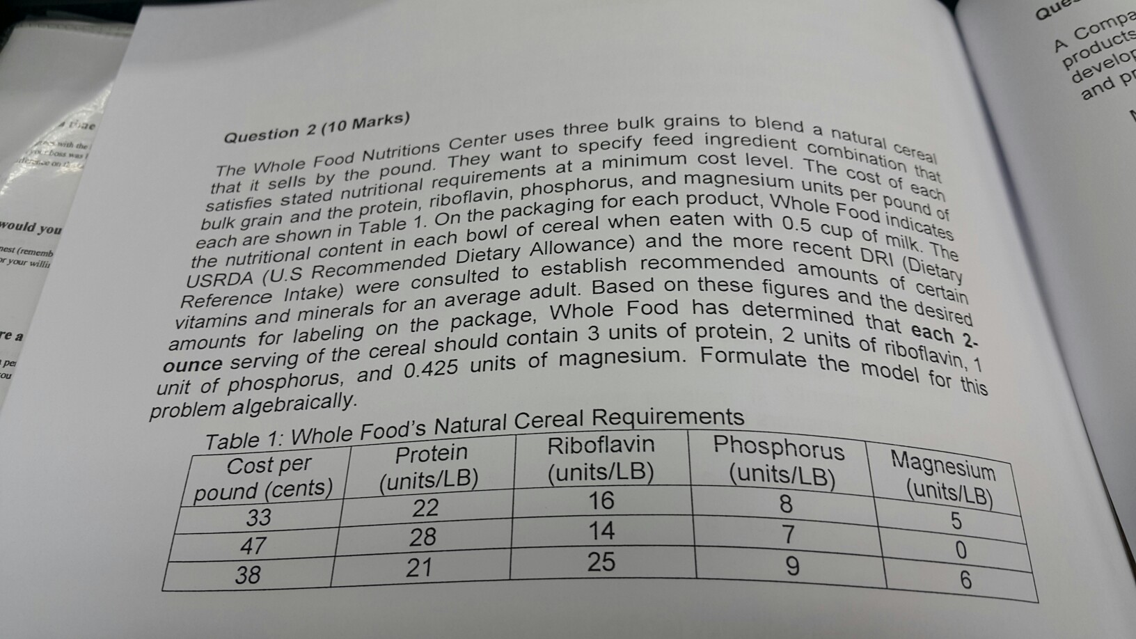 Solved d p Question 2 (10 Marks) with the cereal on : boss | Chegg.com