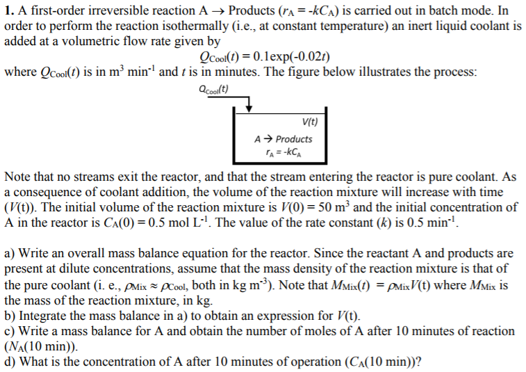 1 A First Order Irreversible Reaction A → Products