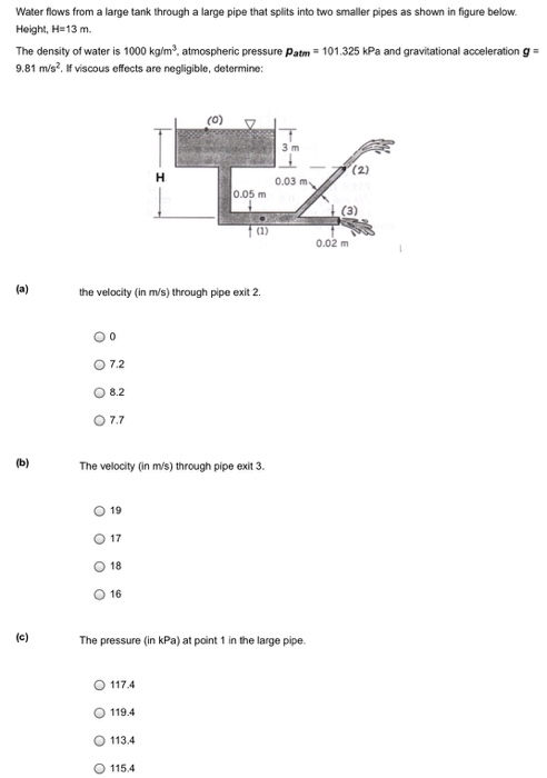 Solved Water flows from a large tank through a large pipe | Chegg.com