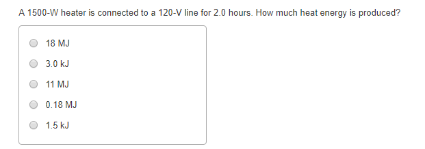 Solved A 1500-W heater is connected to a 120-V line for 2.0 | Chegg.com
