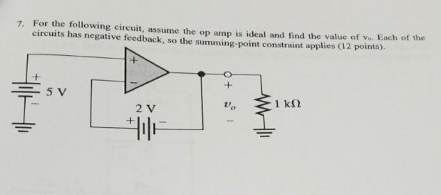 Solved 7. For the following circuit, assume the op amp is | Chegg.com