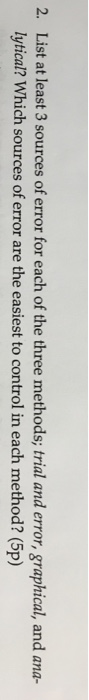 Solved List at least 3 sources of error for each of the | Chegg.com