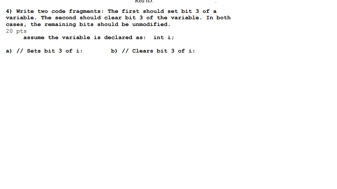 Solved Write two code fragments: The first should set bit 3 | Chegg.com