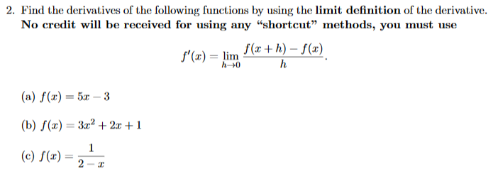 Solved Find the derivatives of the following functions by | Chegg.com