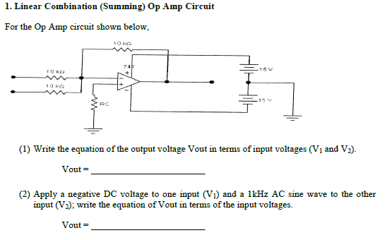 Solved Linear Combination (Summing) Op Amp Circuit For the | Chegg.com