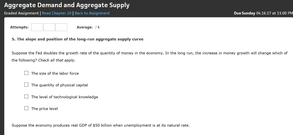 Solved Aggregate Demand and Aggregate Supply Graded | Chegg.com