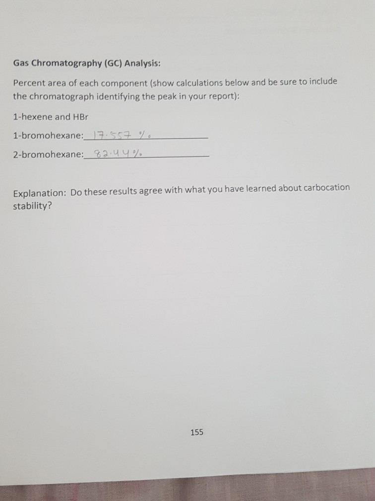 Solved Gas Chromatography (GC) Analysis: Percent area of | Chegg.com