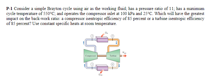 Solved P-1 Consider a simple Brayton cycle using air as the | Chegg.com