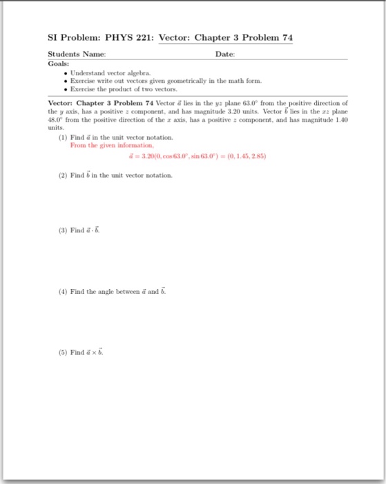 Solved Goals: Understand vector algebra. Exercise write | Chegg.com