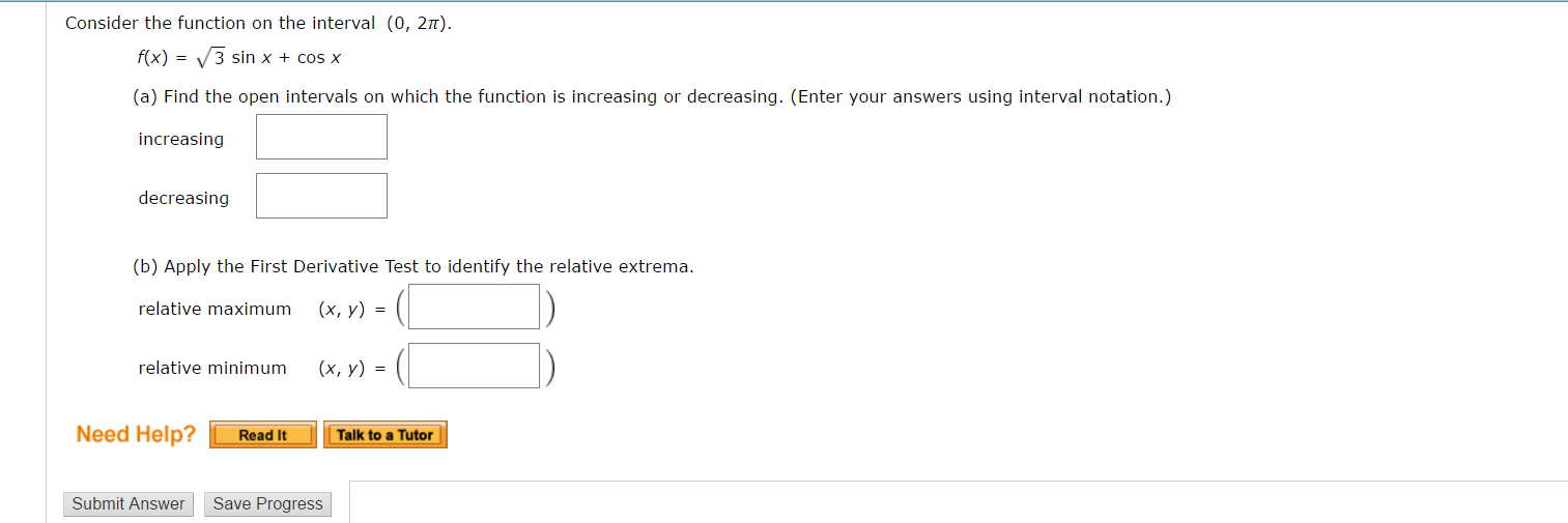 Solved Consider the function on the interval (0, 2pi). f(x) | Chegg.com