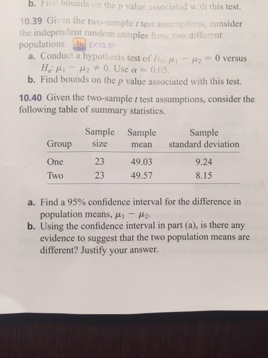 Solved Given the two-sample t test assumptions, consider the | Chegg.com