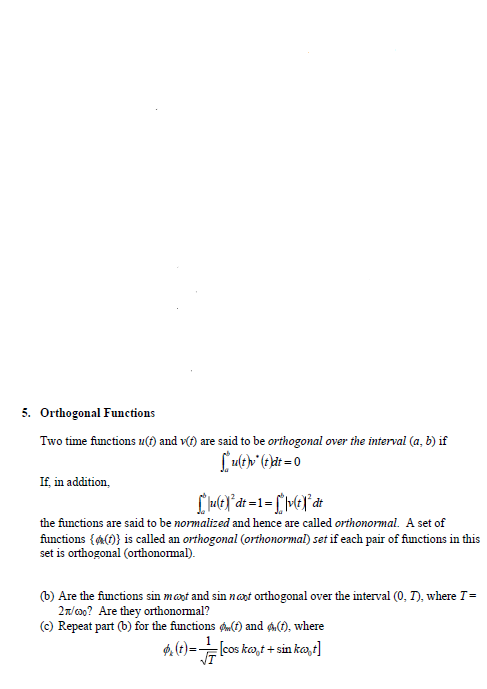 Orthogonal Functions Two time functions u(t) and | Chegg.com