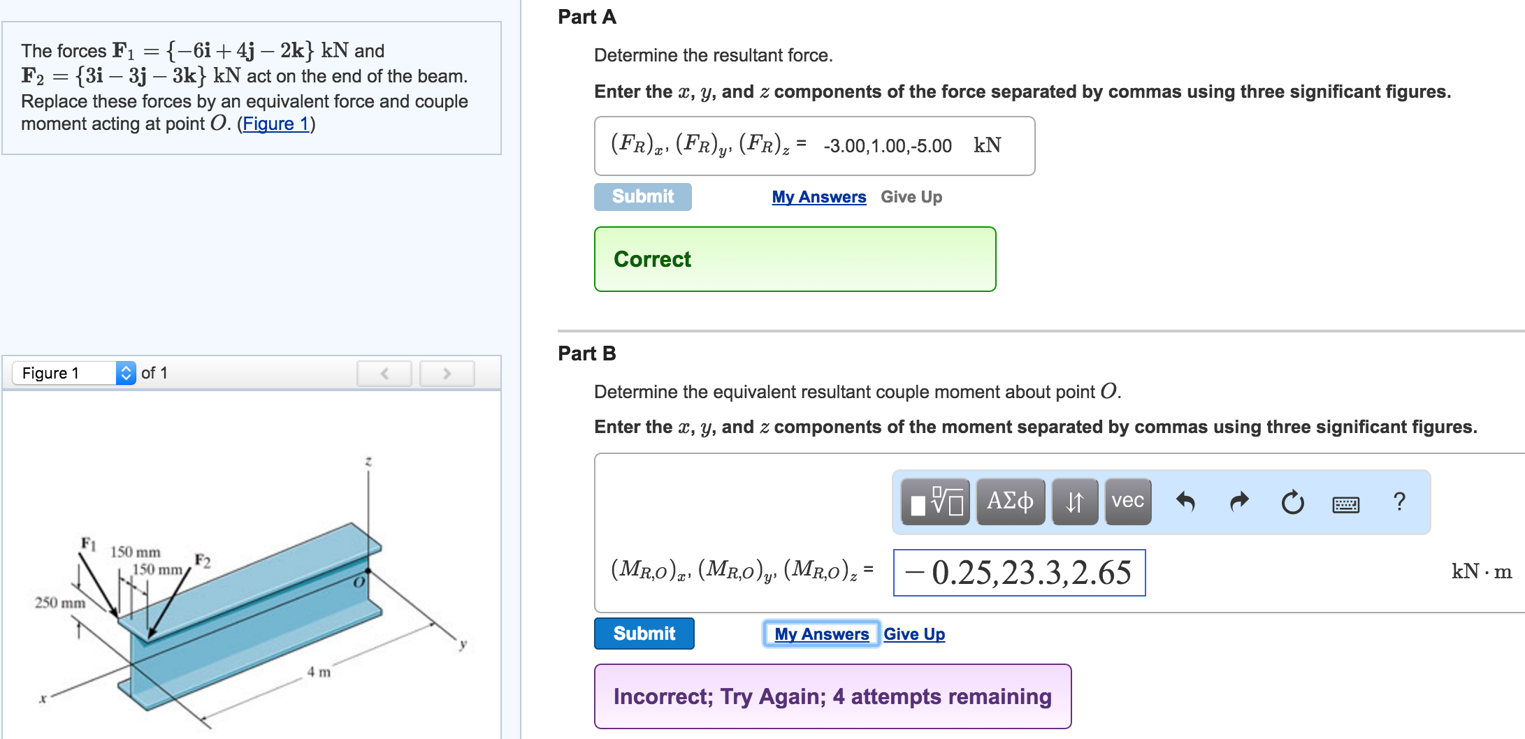 Solved The forces F_1 = {-6i + 4j - 2k} kN and F_2 = {3i - | Chegg.com