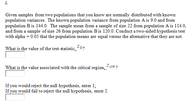 Solved Given observations from two normally distributed | Chegg.com