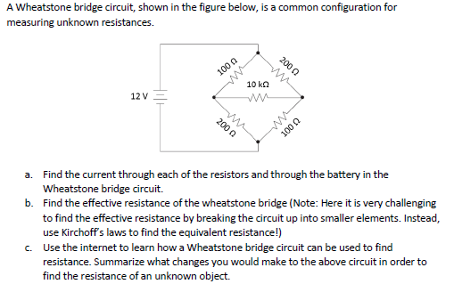 Solved A Wheatstone bridge circuit, shown in the figure | Chegg.com