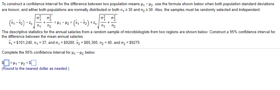 Solved To construct a confidence interval for the difference | Chegg.com