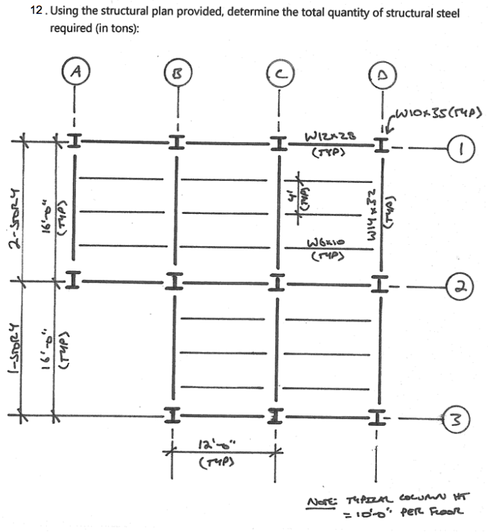 Solved 12. Using the structural plan provided, determine the | Chegg.com