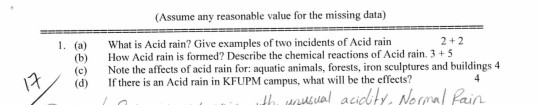 Solved (Assume any reasonable value for the missing data) 2 | Chegg.com