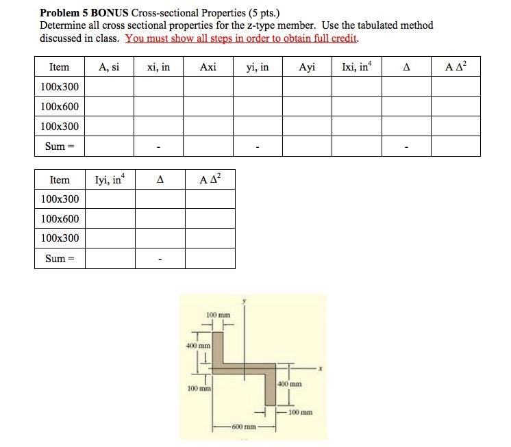 Solved Cross sectional properties **Include with solution: | Chegg.com