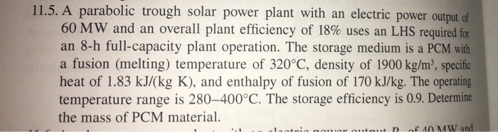 Solved A parabolic trough solar power plant with an electric | Chegg.com