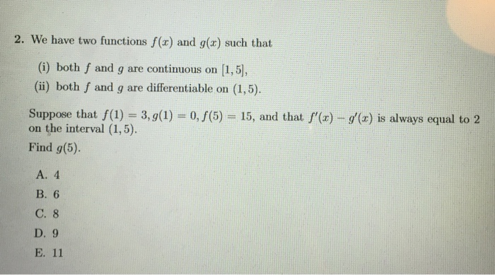 Solved 2. We have two functions f(x) and g(x) such that. (j) | Chegg.com