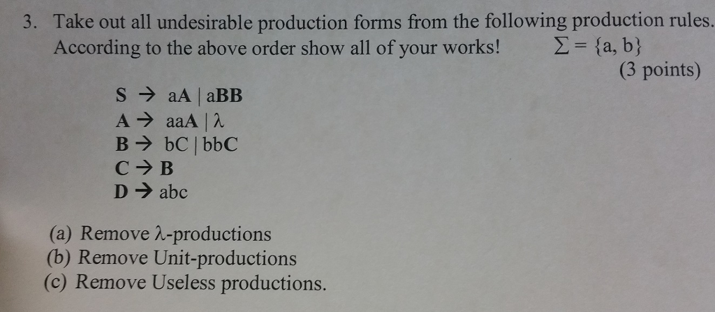 Solved 3. Take out all undesirable production forms from the | Chegg.com